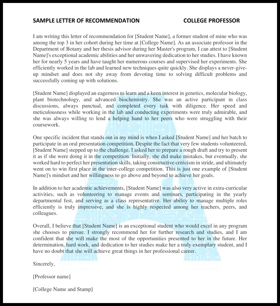 LOR for Masters: Sample, Format, Examples