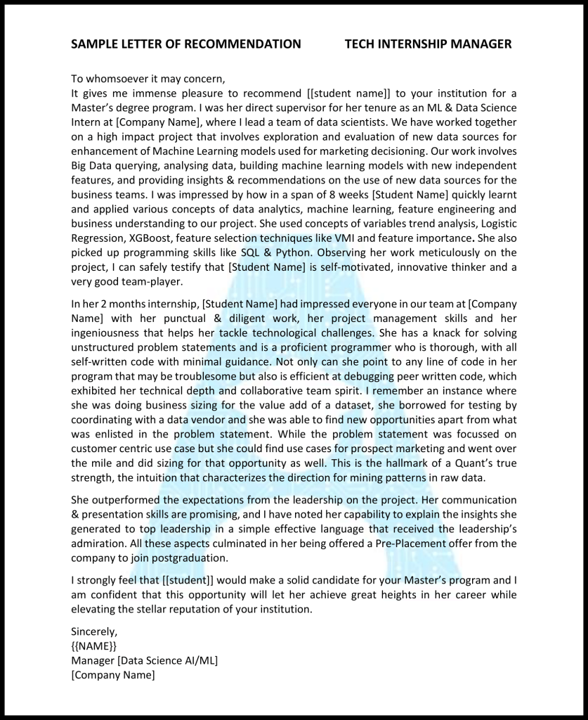 LOR for Masters: Sample, Format, Examples